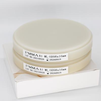 중국 98mm 치아 밀링 블록 PMMA 디스크 모노 PMMA 빈 판매용
