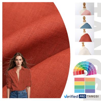 China Wholesale Factory High Quality Comfortable Breathable Pure Linen Fabric Solid Color Woven for Women's Clothing Dress Plain Shirt for sale