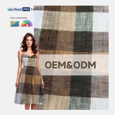 China Enzymed Stone Washed French Linen Fabric for Clothes Yarn Dyed Gingham Check 100% Linen Fabric for sale