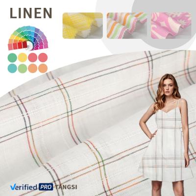 China Factory Custom Beautiful Fashionable Design 100% Ramie Jacquard Yarn Dyed Fabric Woven for Boys Dress Wholesale Production linen fabric for sale