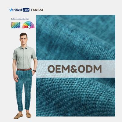 China Comfortable Mixed Linen with Pigment Solid Natural Washed Soft 55% Linen 45% Viscose Fabric for Shirt Dress for sale
