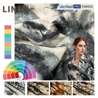 China Factory Direct Sales Soft Cheap Custom Linen Fabric Ink and Wash Print Ramie Cotton for Girls Women's Fabric for Clothing for sale