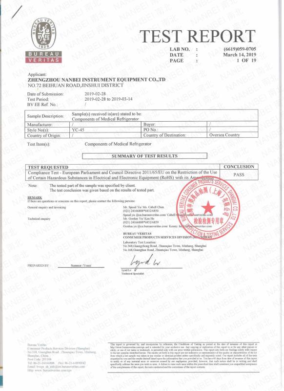 Medical Refrigerator RoHS - NANBEI INSTRUMENT LIMITED