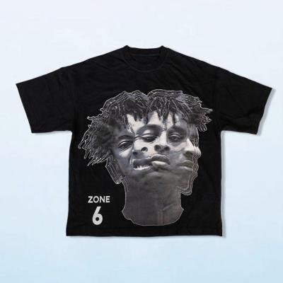 Chine T-shirt sur mesure imprimé Dtg Hip Hop noir blanc poids lourd tissé par méthode de tricot à vendre