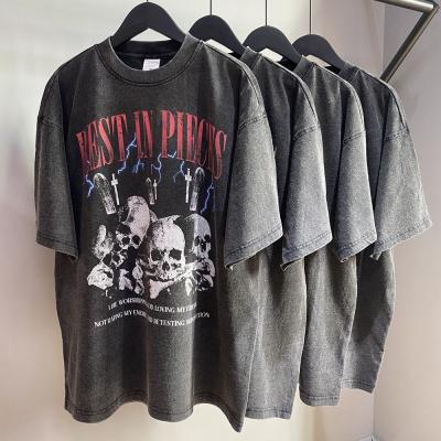 Chine T-shirt sur mesure imprimé Dtg Hip Hop noir blanc poids lourd tissé par méthode de tricot à vendre