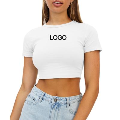 Custom White Tshirt Crop Top Hip Hop Women Plain Summer Cotton Tight Slim Fit