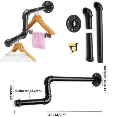 China Roupas montadas na parede de tubos de ferro industriais pretos Rail Coat Towel Storage Vintage Rack Cloth Hanger Shelf à venda
