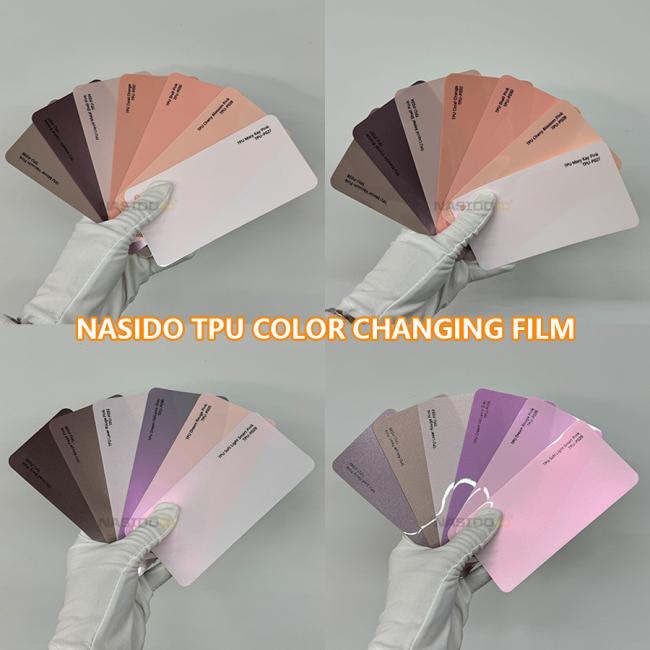 Close-up of pink car protection film application