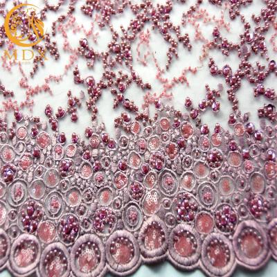 Cina Il tessuto fucsia del pizzo del ODM ha ricamato il nylon di 80% con la decorazione di scintillio in vendita