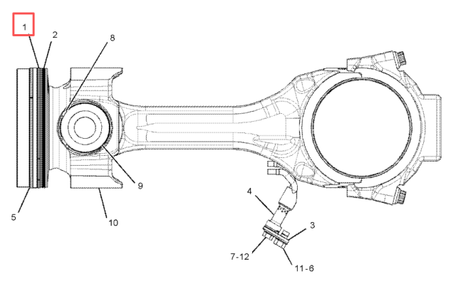 Hitachi excavator main parts diagram showing piston ring location