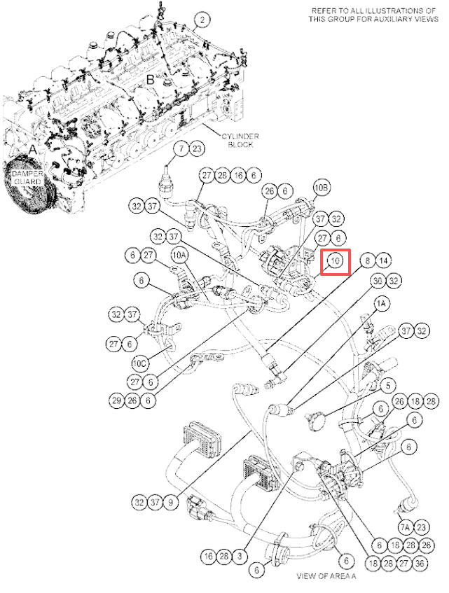 C.A.T Excavator Sensor Part Location Diagram