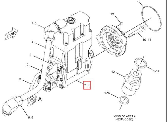 C.A.T Excavator Swing Motor Group installation diagram showing fuel transfer pump location