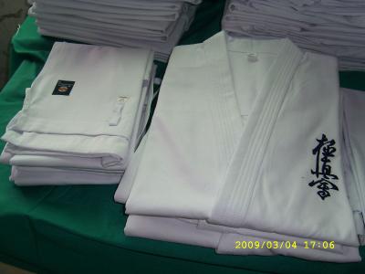 Cina L'uniforme verde e bianca di karatè di GI del kyokushin del cotone ha sudato respirabile assorbente in vendita