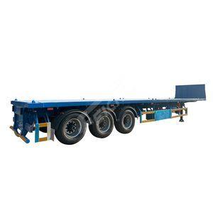 China New 3 Axle Flat Bed Truck Semi Trailer Blue Color Tanzania 40 Tons Container Cargo Equipment Transport Support Customization Flatbed Semi Trailer for sale