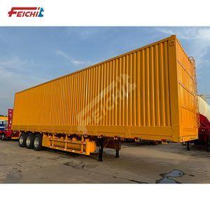 China Feichi Brand 3 Axle Cargo Box Semi Trailer 60tons Van Semi Trailer Transport Bulk Cargo Truck Trailer for sale