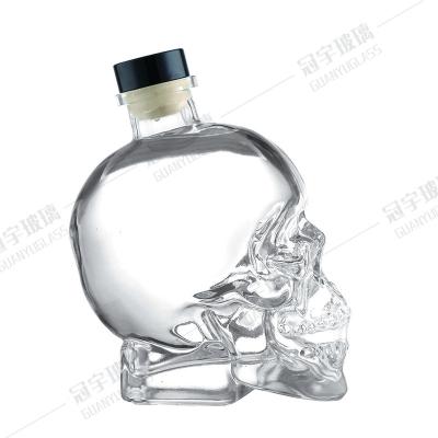 China 180ml 200ml 300ml 400ml 750ml Glass Bottle With Cork Cap Skull Design For Wine Lovers for sale