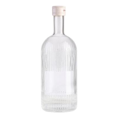 China Durchsichtiger Glaskragen Material 700 ml/750 ml/1000 ml Getränke Likör Runde leere Rumflasche zu verkaufen