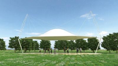 Q355 ETFE Tensile Membrane Structure 1050G/M2 Carports Outdoor Umbrella Canopy