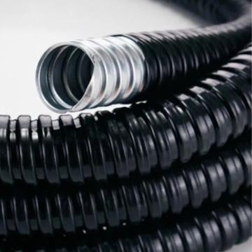 Plastic coated metal hose showing flexible wavy structure and durable construction