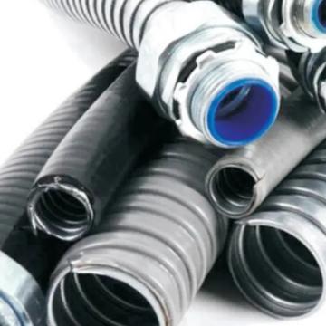 Plastic coated metal hose showing flexible wavy structure
