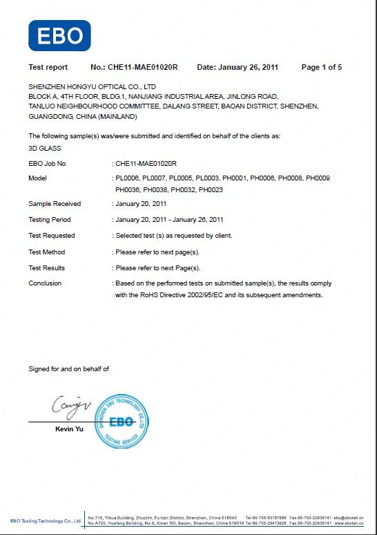 RoHs - SHENZHEN HONY OPTICAL CO.,LTD