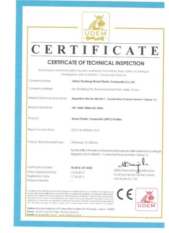 CE - AnHui Guofeng Wood-Plastic Composite Co., Ltd