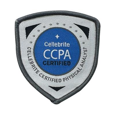 China CCPA Logo Brown Merrow Border Iron no remendo tecido feito sob encomenda impermeável dos remendos do bordado à venda