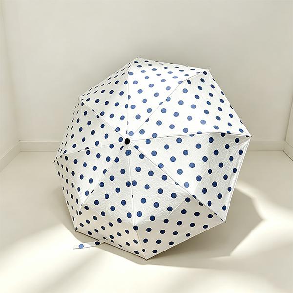 Indoor full open shot of 42 inch women polka dot rain umbrella, simple stylish compact parasol fit UK Canada New Zealand Africa market