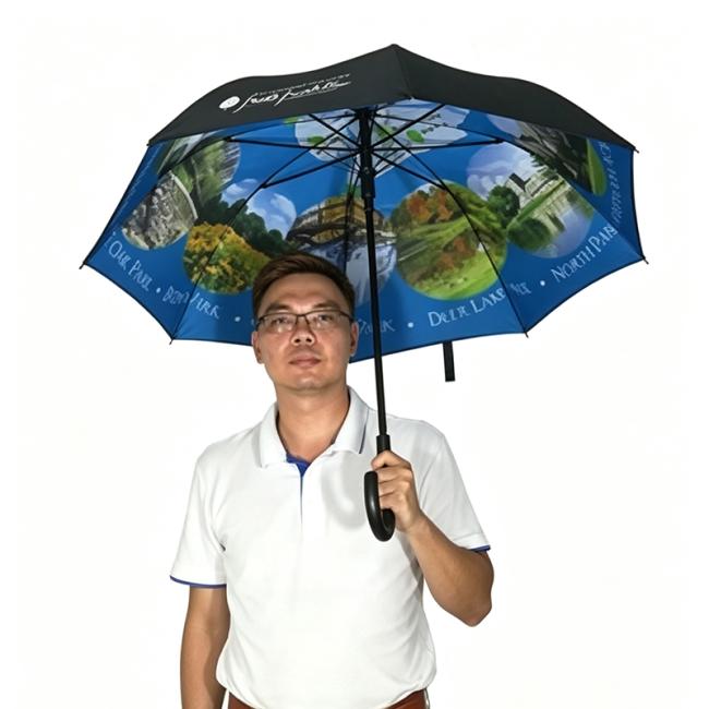 Custom full canopy printing umbrella showing complete design and structure