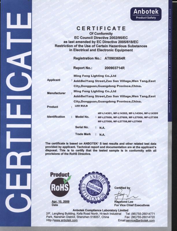 RoHS - Ming Feng Lighting Co.,Ltd.