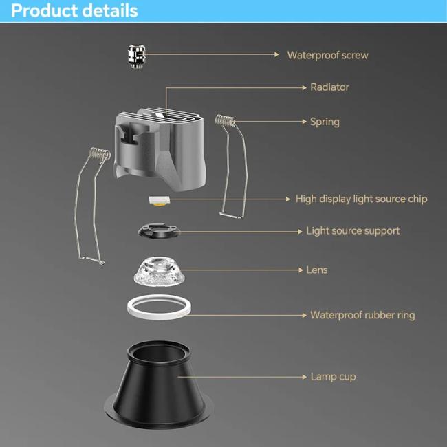 LED down light components and features