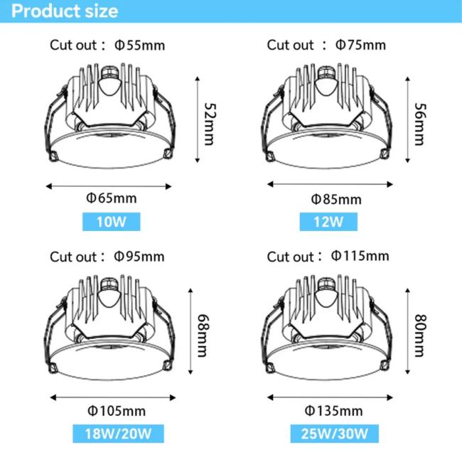 MF-HGS20-S LED down light dimensional diagram