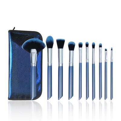 China De elegante Blauwe Borstel Vastgestelde Bling van de 10 Stukmake-up schittert Houten Handvatveganist Te koop