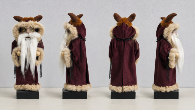 Custom hooded winter owl nutcracker figure front side and back views