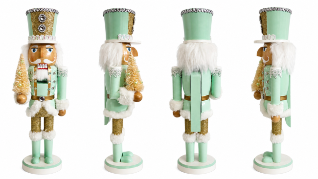Custom mint green gold royal nutcracker front side and back views