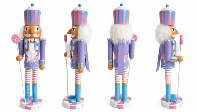 Custom pastel candy nutcracker front side and back views
