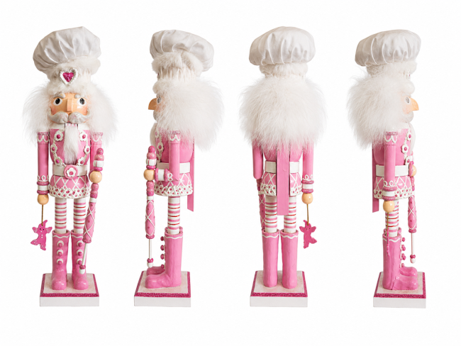 Custom pink baker girl nutcracker front side and back views