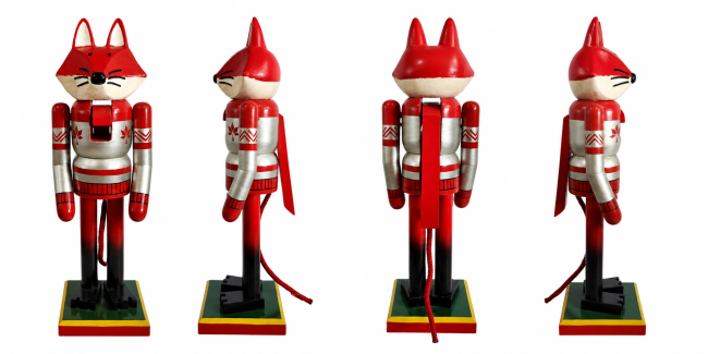 Custom red fox character nutcracker front side and back views