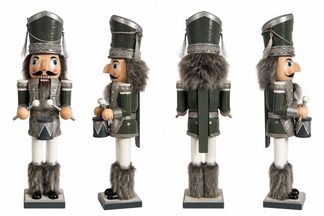 Custom silver green winter soldier nutcracker four-view details