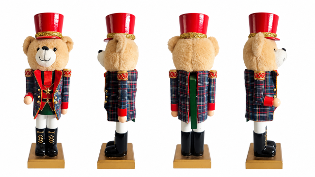 Custom teddy bear red plaid nutcracker four-view details