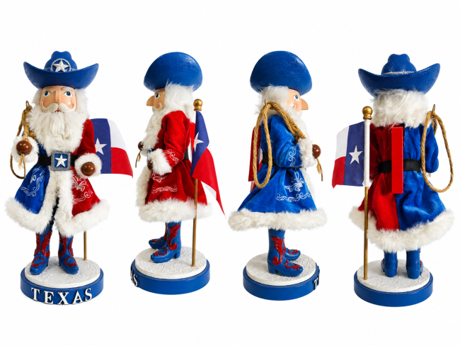 Custom Texas cowboy patriotic nutcracker four-view details