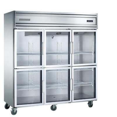 China Commercial 1400L Upright Freezer Six-Door Vertical Refrigeration Equipment Single-Temperature Display Kitchen Chiller for sale
