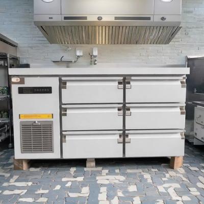China Commercial Single-Temperature Refrigerator 201/304 Stainless Steel LED Light Air Freezer Drawer Work Bench Counter Table Top for sale