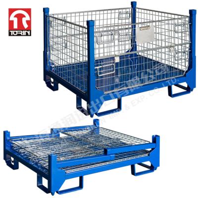 China Torin LK48 Folding Semi Open Steel Wire Cage Wire Mesh Pallet Container Metal Pallet for sale
