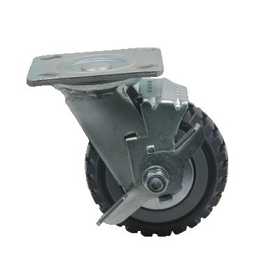 Cina Heavy Duty PU Caster Wheel Industrial Swivel Roller Caster 5 Inch Pneumatic Rigid Rubber Casters With Brake in vendita
