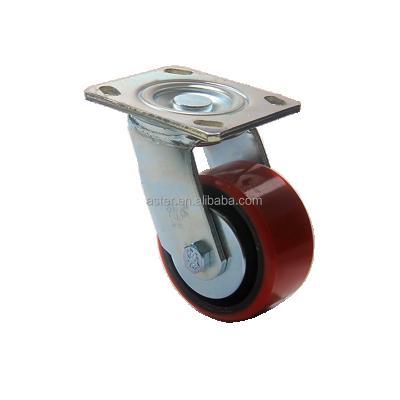Cina 4 Inch Hotels PU Swivel Heavy Duty Steel Plate Caster Rigid Roller Wheels For Industrial Trolley Cart in vendita