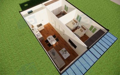China Boxspace 8x6m Haus Vorgefertigte Häuser 2 Schlafzimmer Container Haus Trennbares Containerhaus mit Küche und Bad zu verkaufen