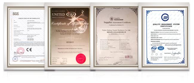Xianda Machinery quality certifications including ISO and CE