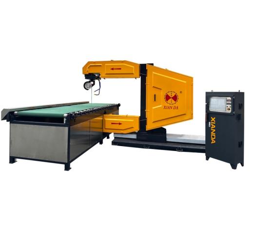 Vertical CNC Wire Saw Machine front view showing industrial control panel and cutting mechanism