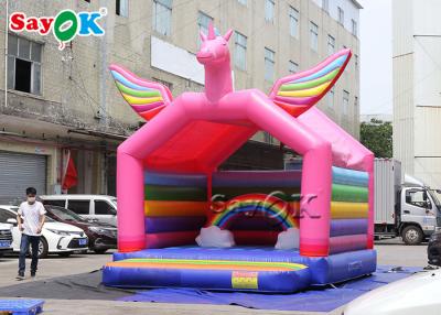 중국 아이를 위한 5x4mH 공주 Pink Rainbow Unicorn Inflatable 되튐 성곽 판매용